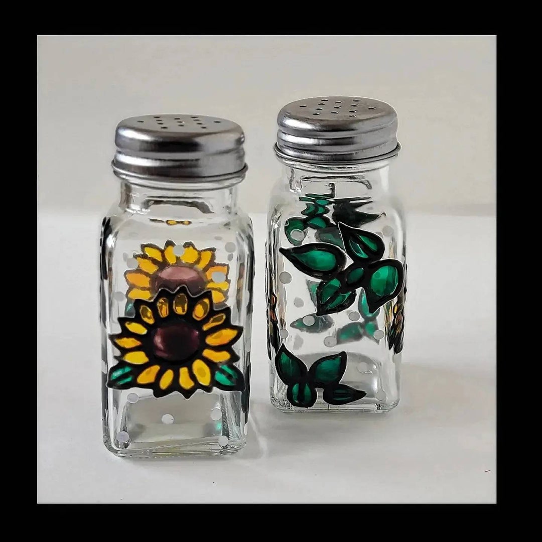 Sunflower Daisy Salt and Pepper Shakers Stained Glass Floral Flowers ...