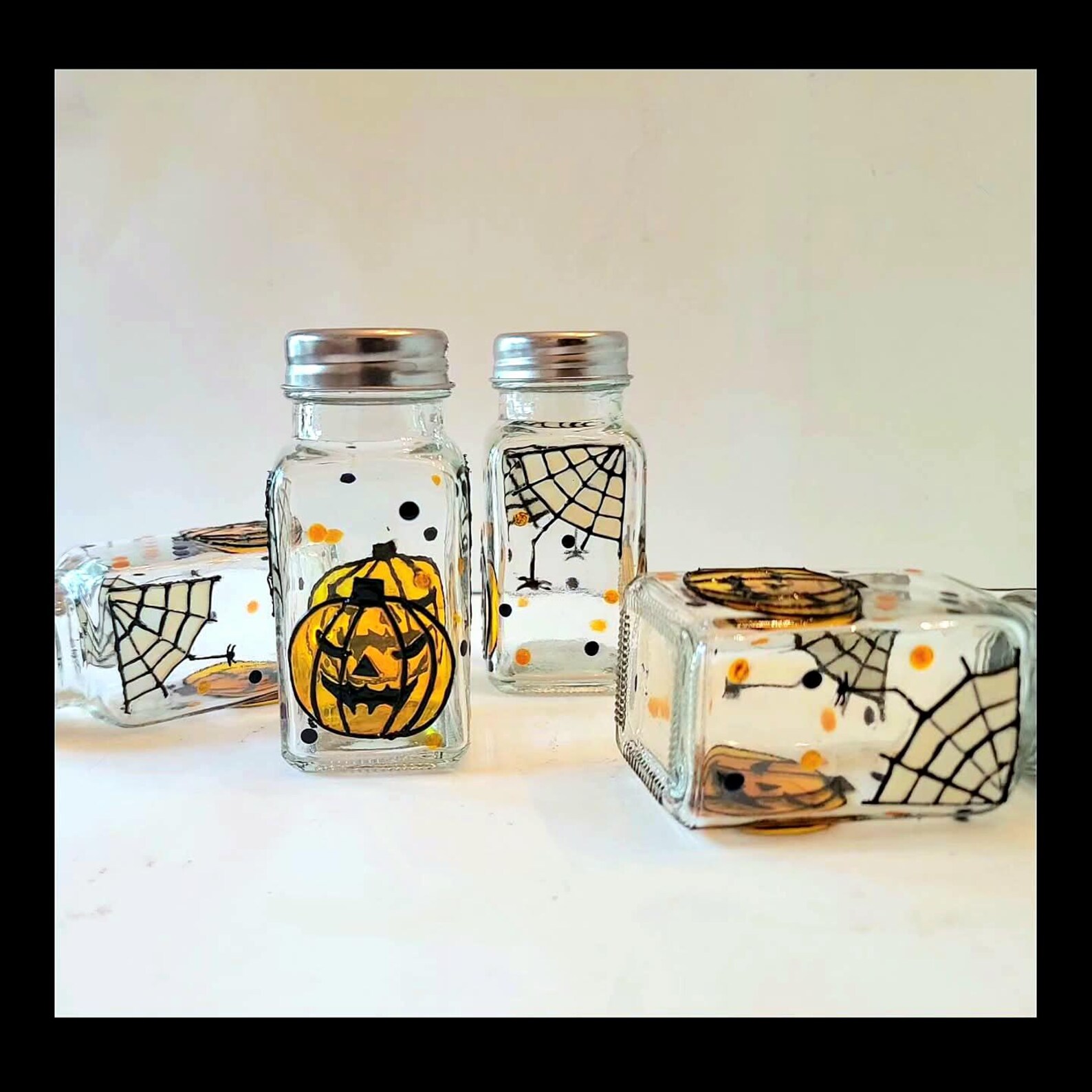 Halloween Spider Web Jack O Lantern Pumpkin Salt and Pepper Shakers ...
