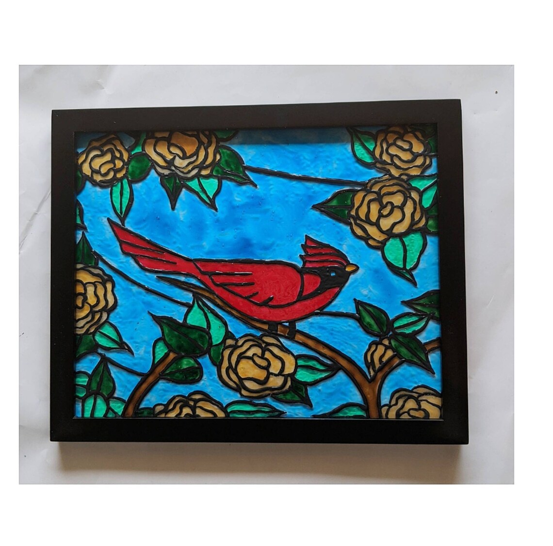 Cardinal With Yellow Roses - Etsy