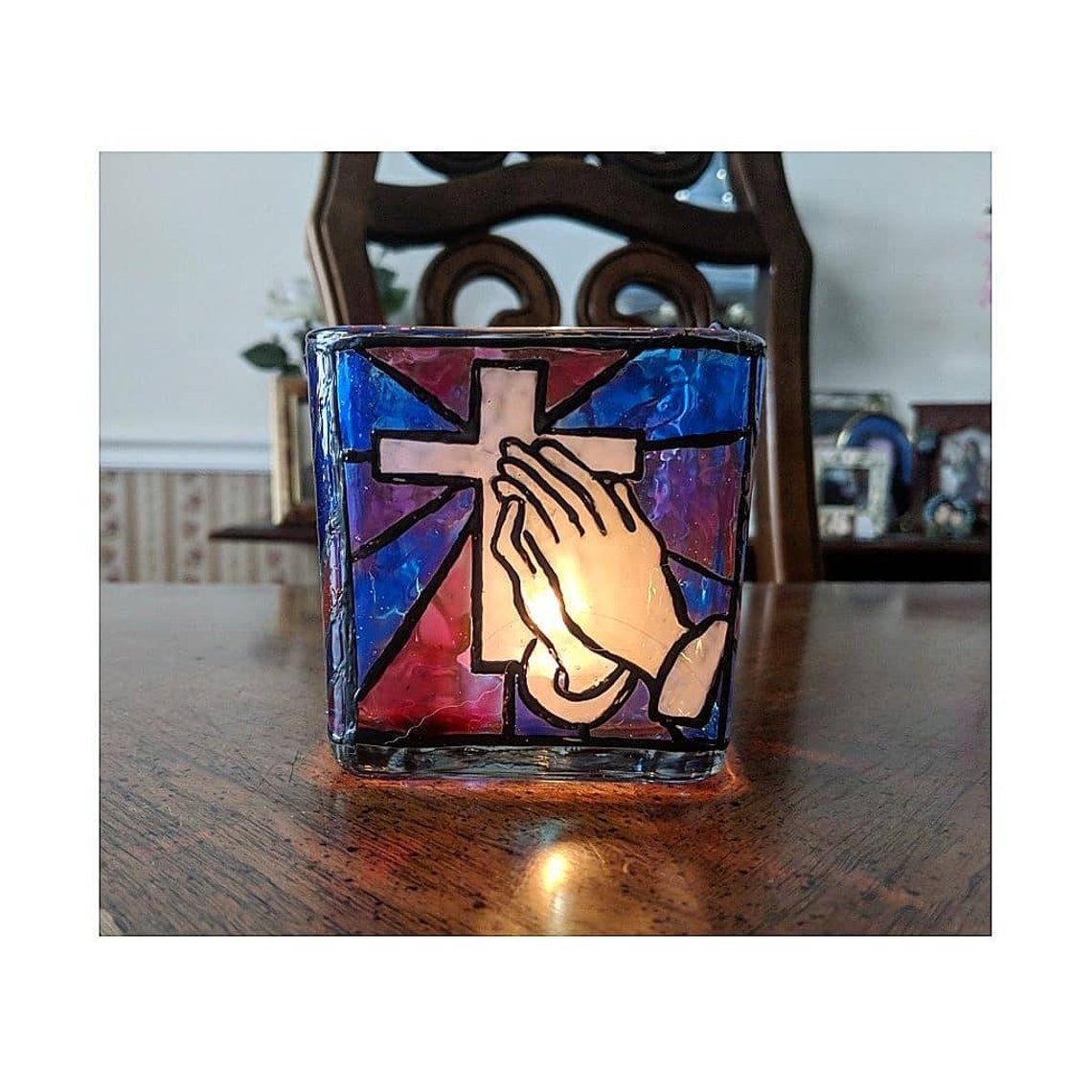 Stained Glass Praying Hands With Cross Religious Communion - Etsy