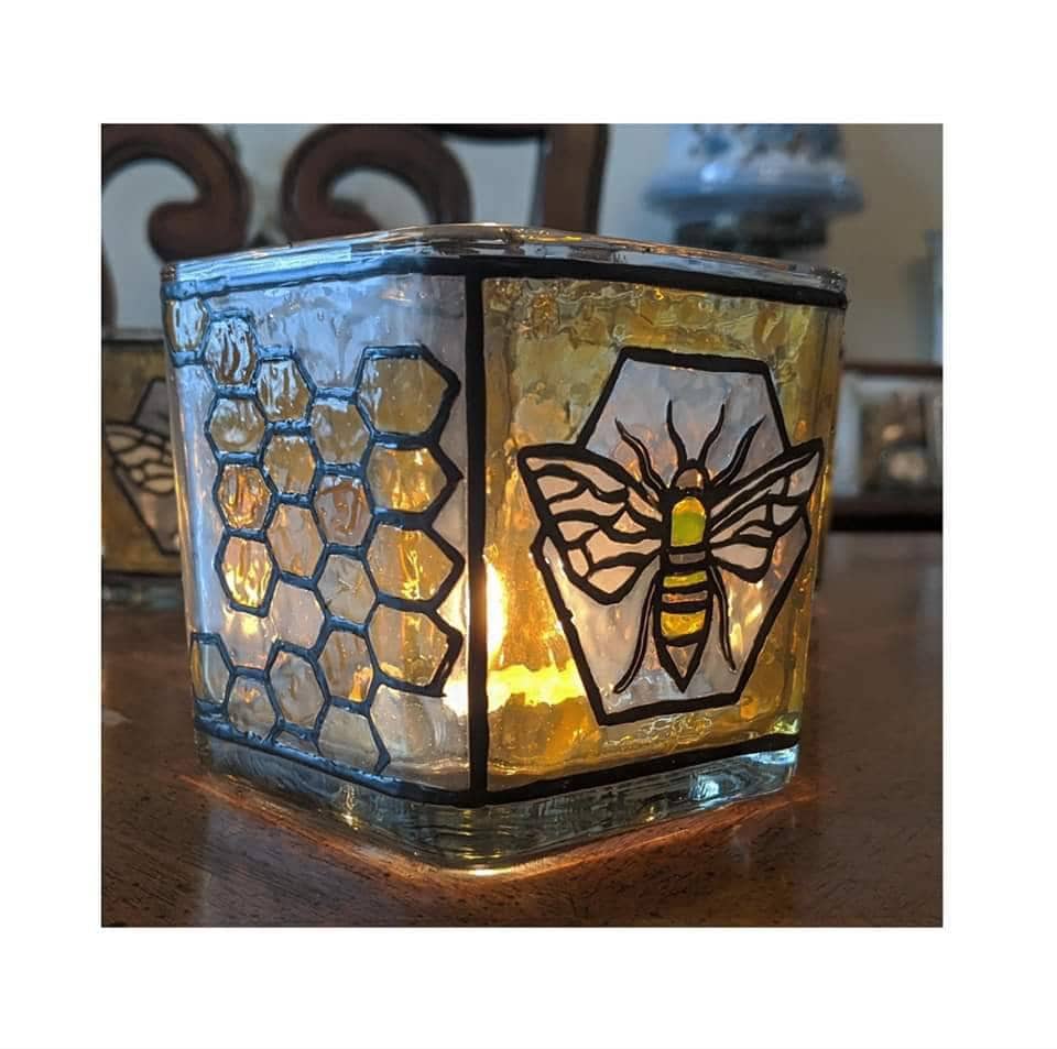 Bumble Bee / Honeycomb Candle Jar Stained Glass Votive Holder Bees ...