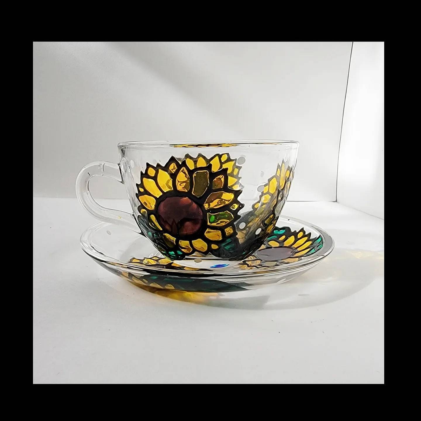 Teacup Set Sunflower Daisy Floral Stained Glass Tea Time Van - Etsy