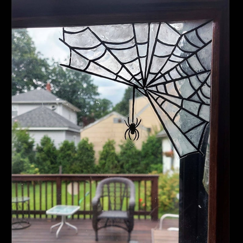 Spider Web Stained Glass Window Cling Halloween Decoration - Etsy