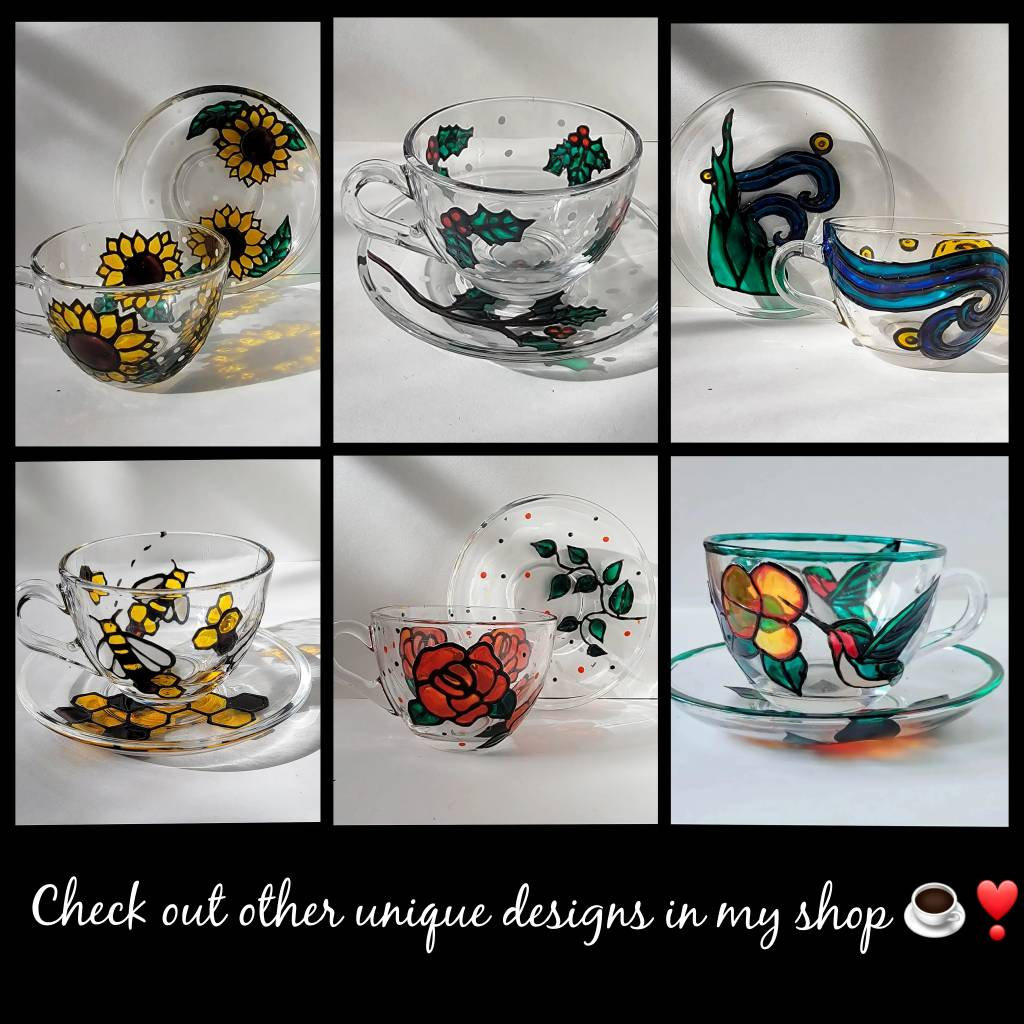 Teacup Set Hummingbird and Hibiscus Floral Stained Glass Tea - Etsy