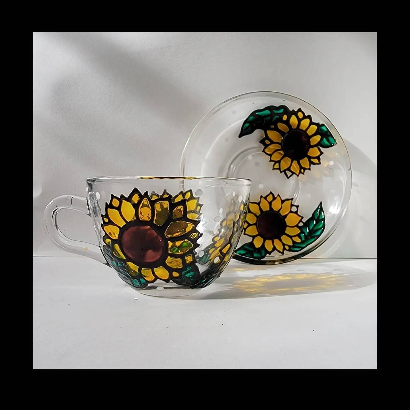 Teacup Set Sunflower Daisy Floral Stained Glass Tea Time Van - Etsy