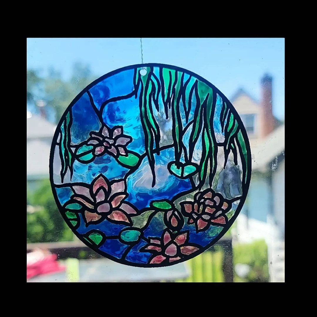 Monet Water Lilies Claude Stained Glass Suncatcher Lily Pond Window ...