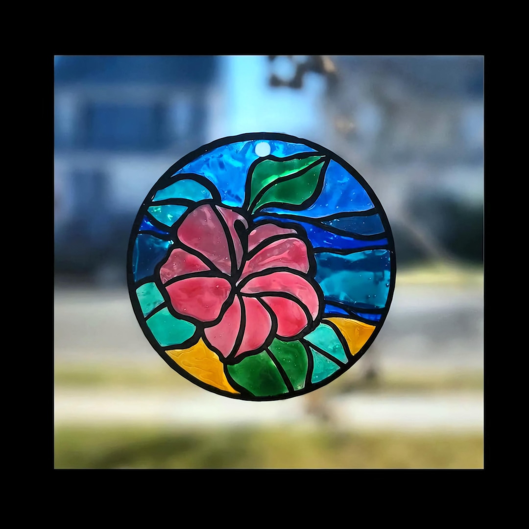 Hibiscus Flower Beach Hawaii Hawaiian Art Hand Painted Stained Glass ...