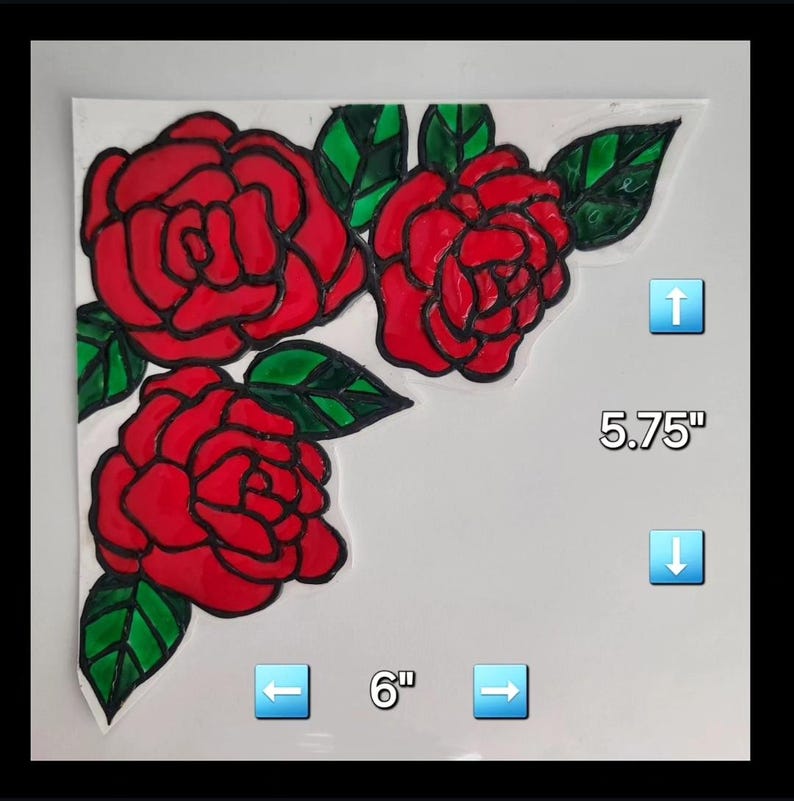 Rose Window Cling Decor Decal Sticker Leaves Hand Painted Stained Glass ...