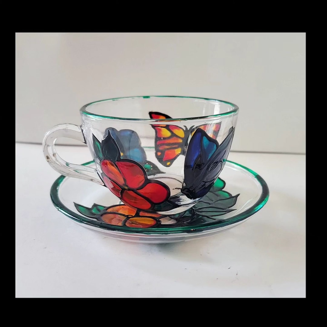Butterfly Teacup Set Stained Glass Tea Time Coffee Addict Butterflies ...