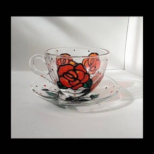 Teacup Set Rose Floral Stained Glass Tea Time Coffee Addict Roses ...