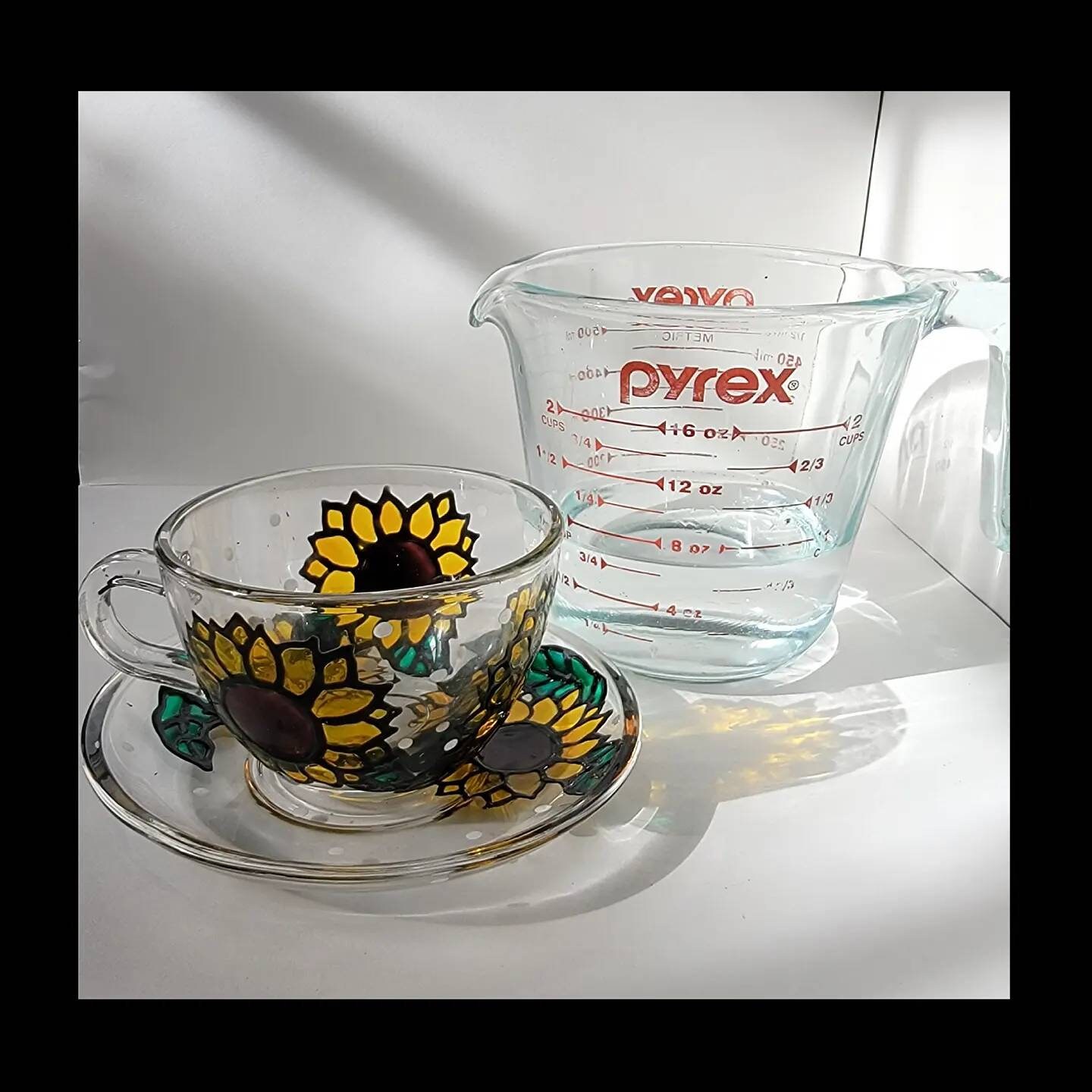 Teacup Set Sunflower Daisy Floral Stained Glass Tea Time Van Gogh ...
