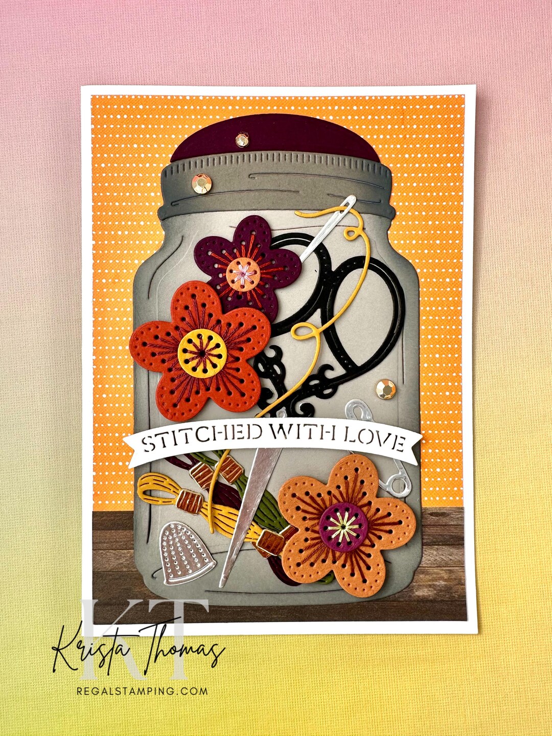 Stitched With Love, Sewing Themed Card With Hand Stitched Flowers, A6 ...