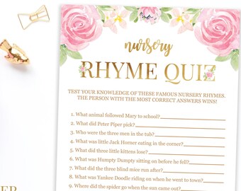 Pink Gold Baby Shower Games Nursery Rhyme Quiz Printable - Etsy