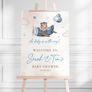 Airplane Teddy Bear Baby Shower Welcome Sign, Travel Baby Shower ...