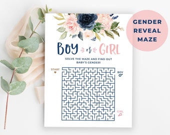 Boy or Girl Gender Reveal Labyrinth Maze Game He or She Game Navy and ...