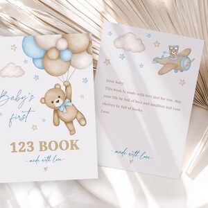 Baby Shower Numbers Book Bear Balloons, Baby's First 123 Book, Drawing ...