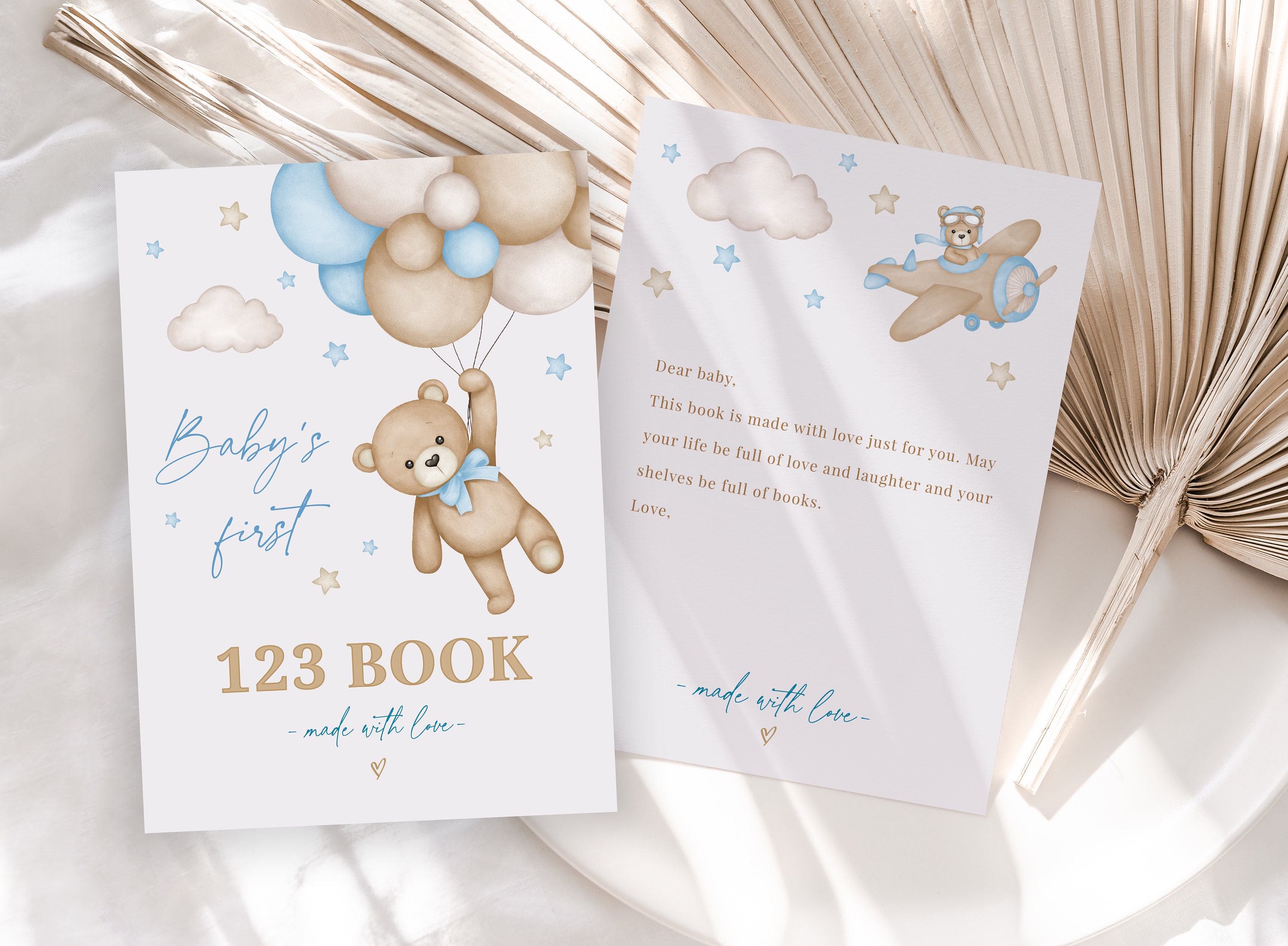 Baby Shower Numbers Book Bear Balloons, Baby's First 123 Book, Drawing ...