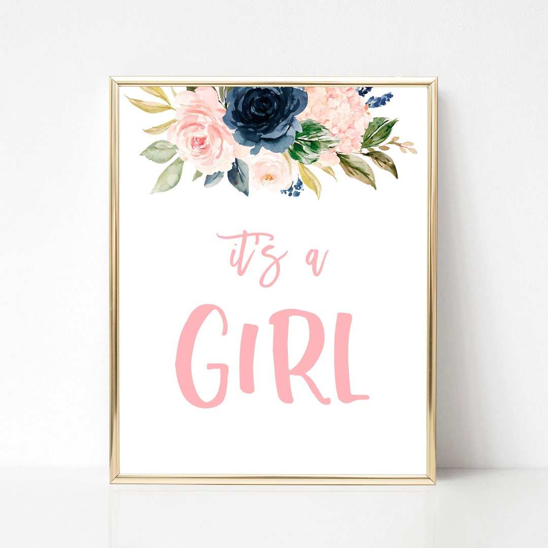 It's a Girl Sign Printable Navy and Blush Gender Reveal Baby Reveal ...