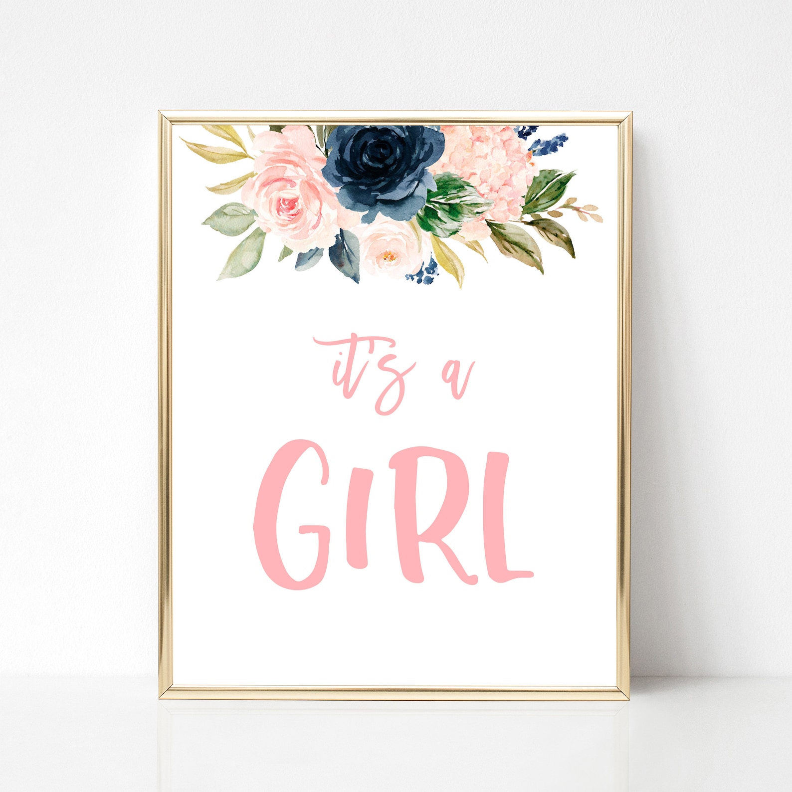 It's a Girl Sign Printable Navy and Blush Gender Reveal - Etsy