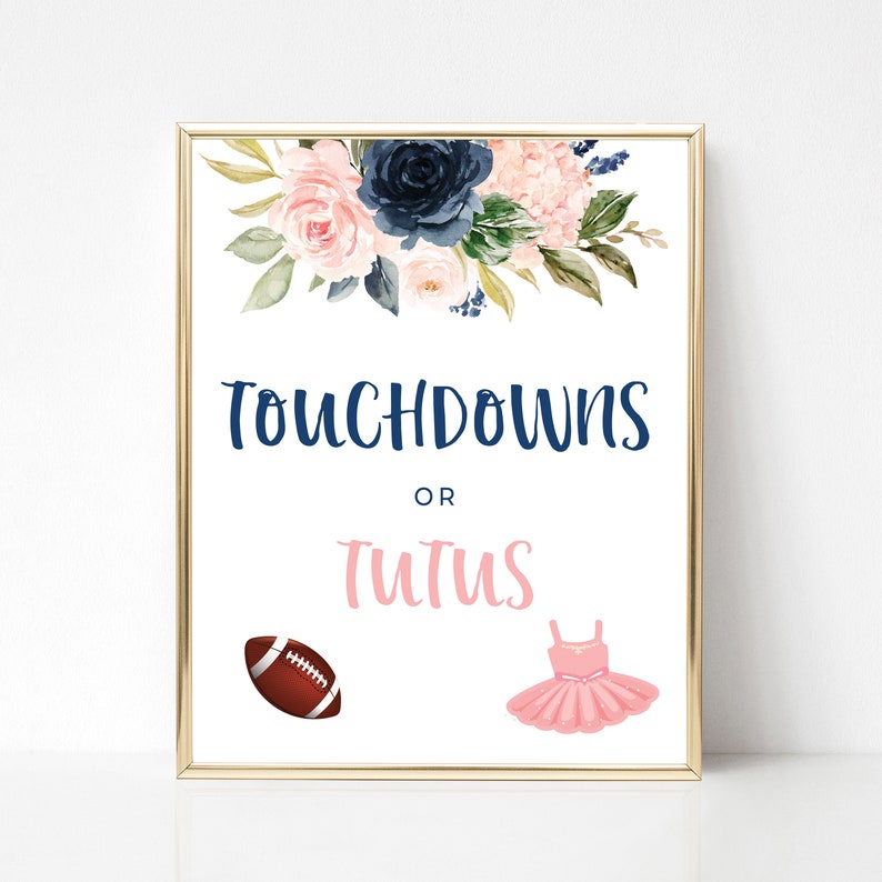 Touchdowns or Tutus Gender Reveal Navy and Blush Gender Reveal Sign ...