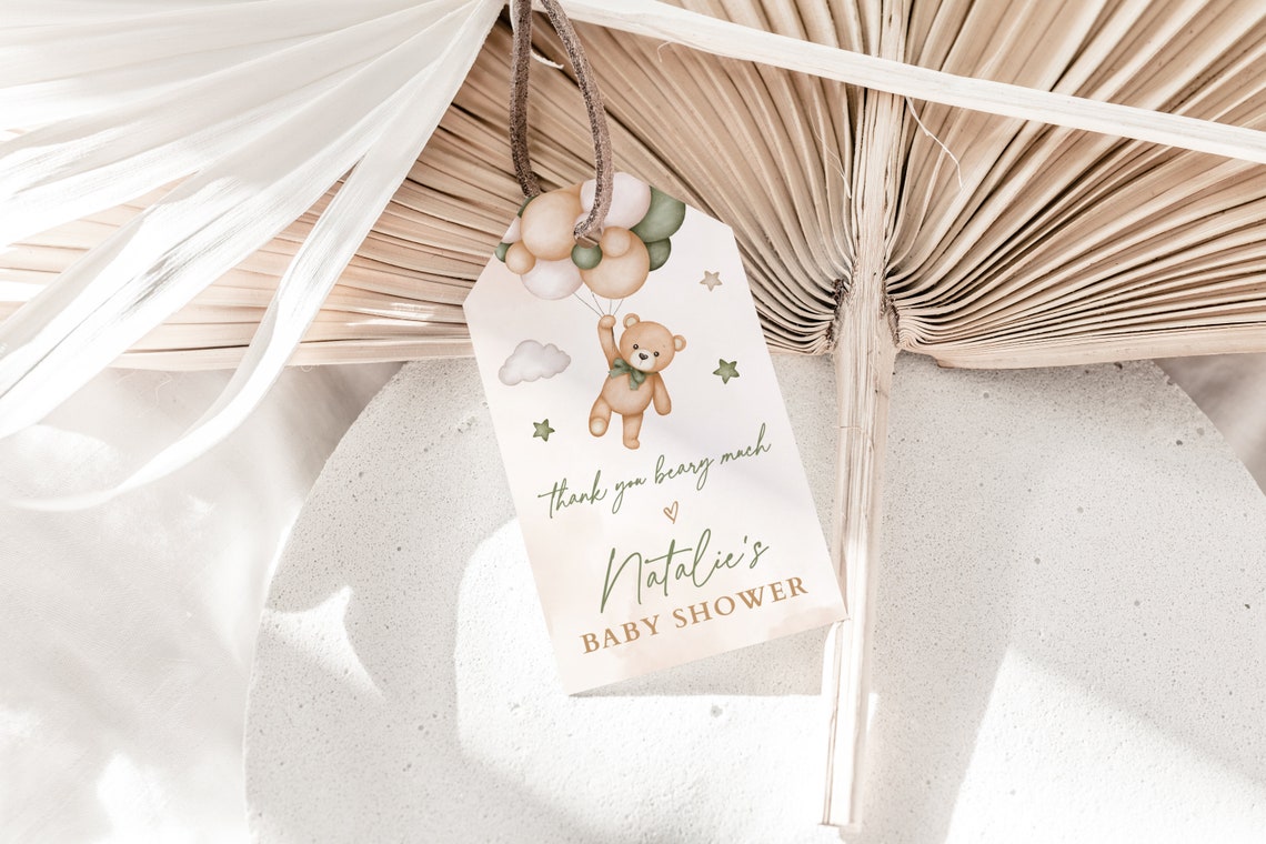 Sage Green Teddy Bear Food Sign for Baby Shower, Food Station Printable ...