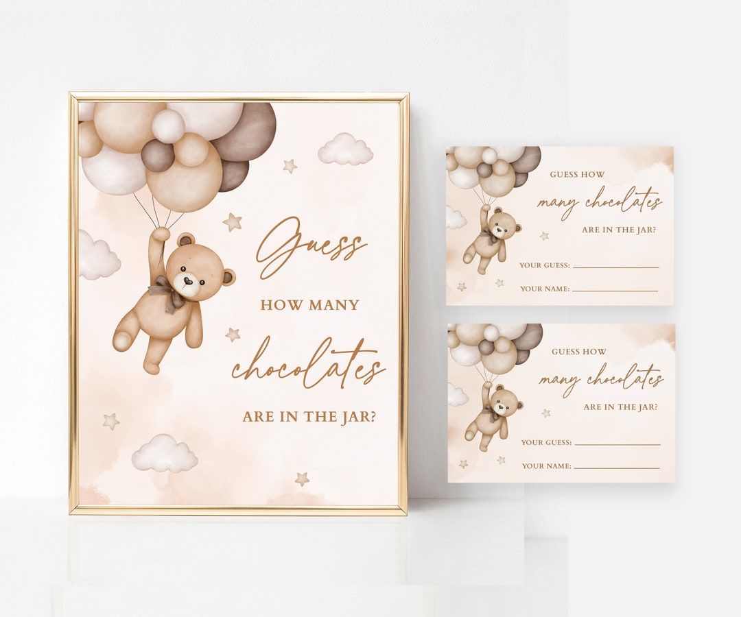 Guess How Many Chocolates Are in the Jar, Beige Teddy Bear Baby Shower ...