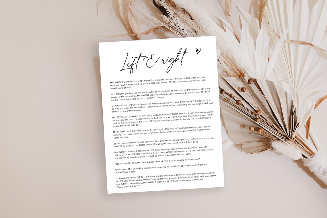 Left and Right Baby Shower Game, Minimalistic Baby Shower Left or Right ...