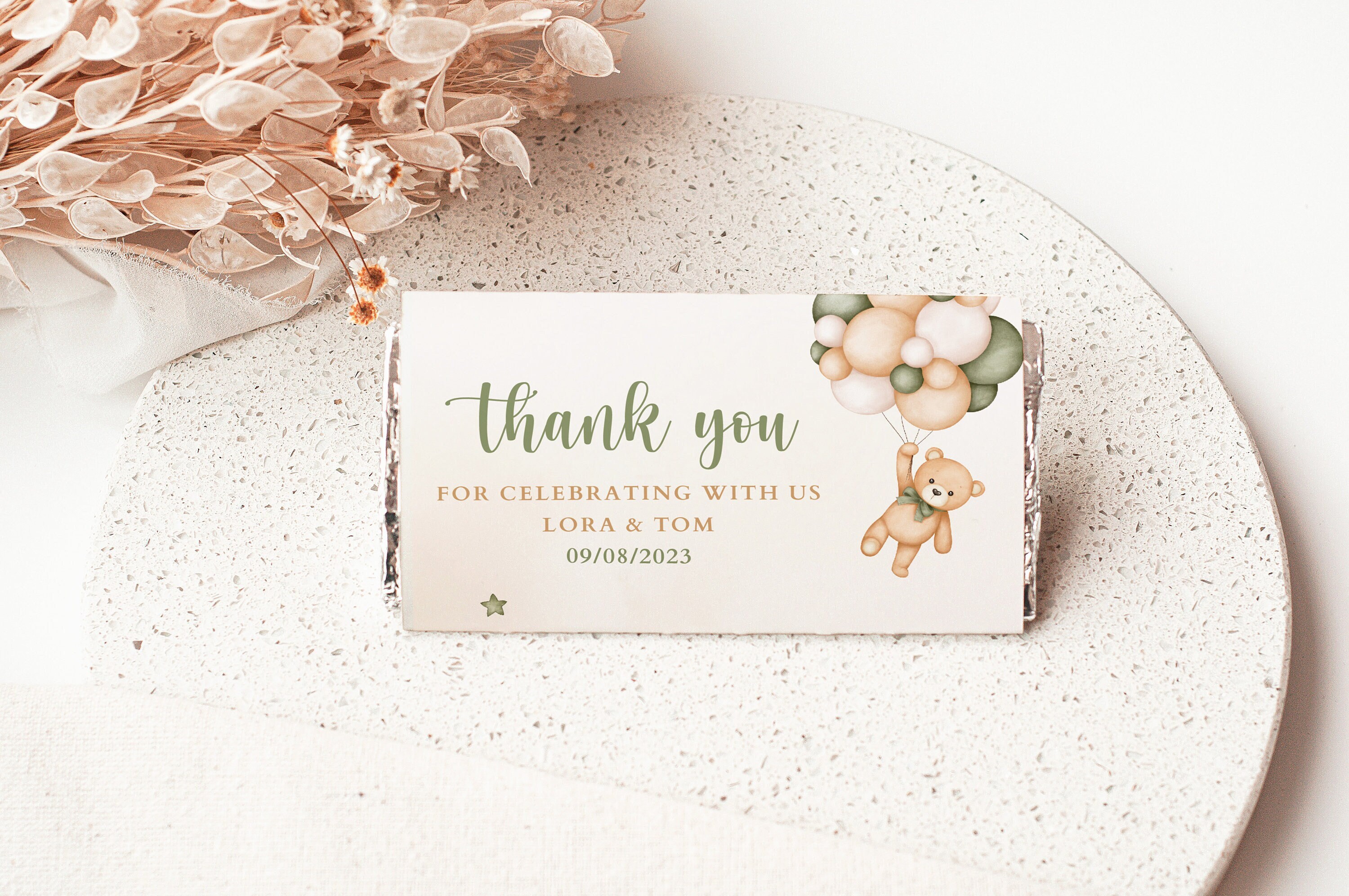 EDITABLE Sage Green Teddy Bear Chocolate Bar Wrapper Template, Green ...