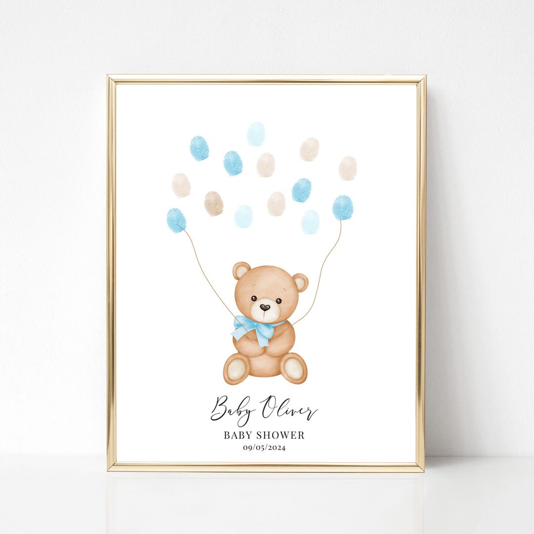 Blue Teddy Bear Fingerprint Balloon Shower, Teddy Bear Fingerprint Tree ...