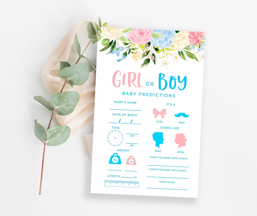 Baby Prediction Cards, Gender Reveal Party Game, Blue and Blush Pink ...