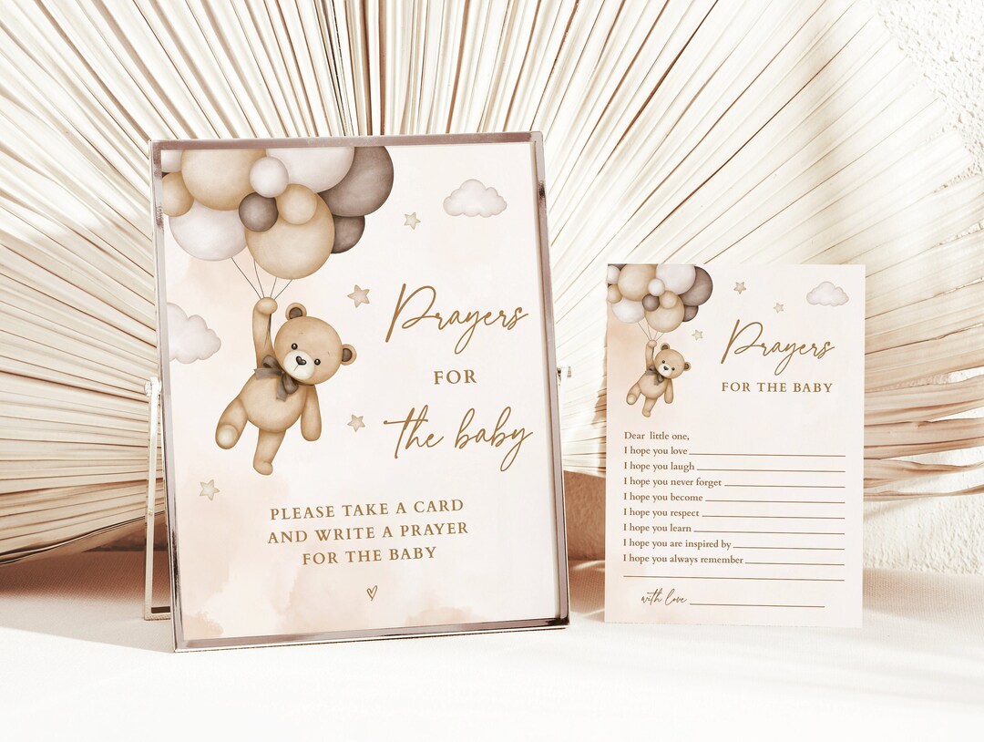 Gender Neutral Teddy Bear Prayers for the Baby Sign and Cards, Beige ...