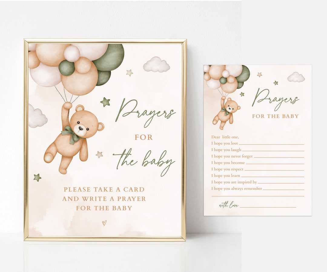 Green Gender Neutral Prayers for the Baby, Green Teddy Bear Baby Shower ...