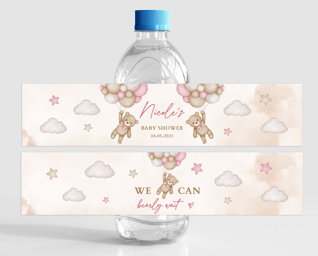 Pink Teddy Bear Water Bottle Labels Bear Baby Shower, We Can Bearly ...