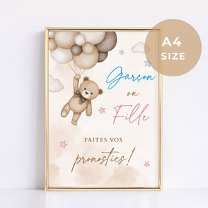 Garcon Ou Fille Faites Vos Pronostics Printable Sign, Beige Teddy Bear ...