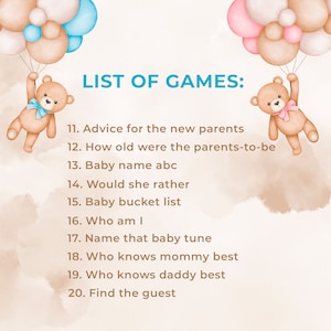EDITABLE Gender Reveal Games Bundle Teddy Bears, Pink and Blue Bears Baby Shower Games Package ...