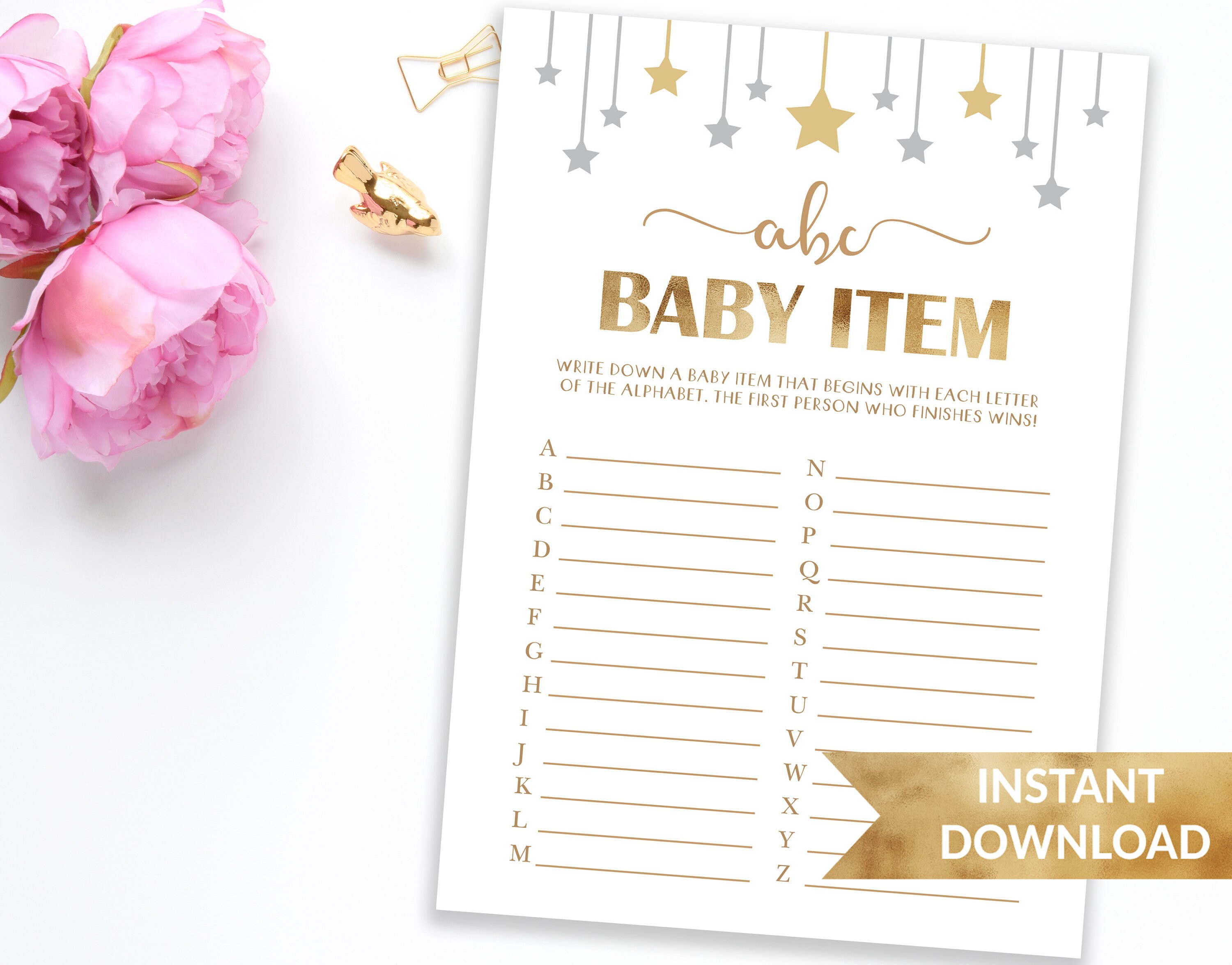 Baby ABC Game, Baby Item Game, Baby Shower Alphabet Game, Printable A ...