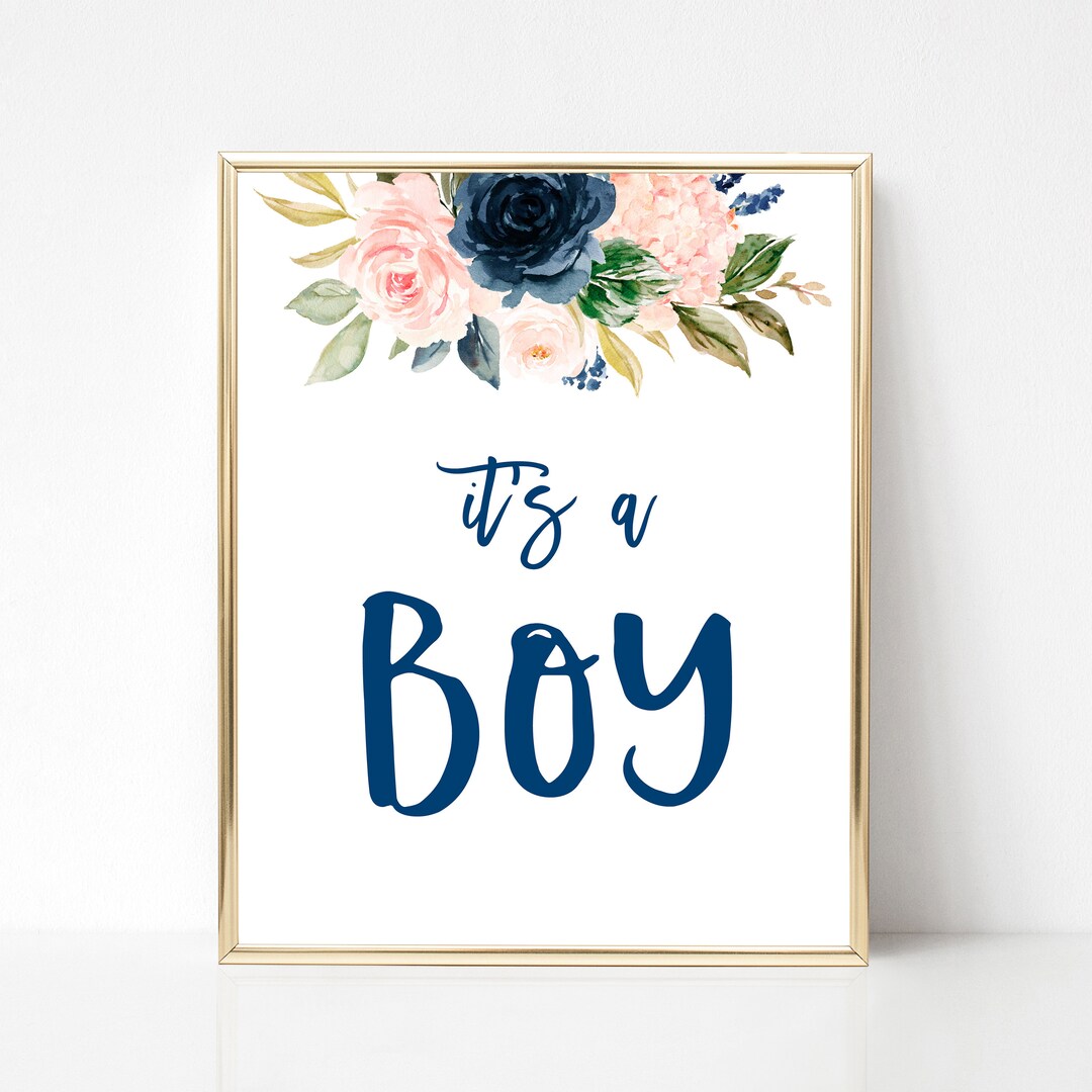 It's a Boy Sign Printable Navy and Blush Gender Reveal Party Baby ...