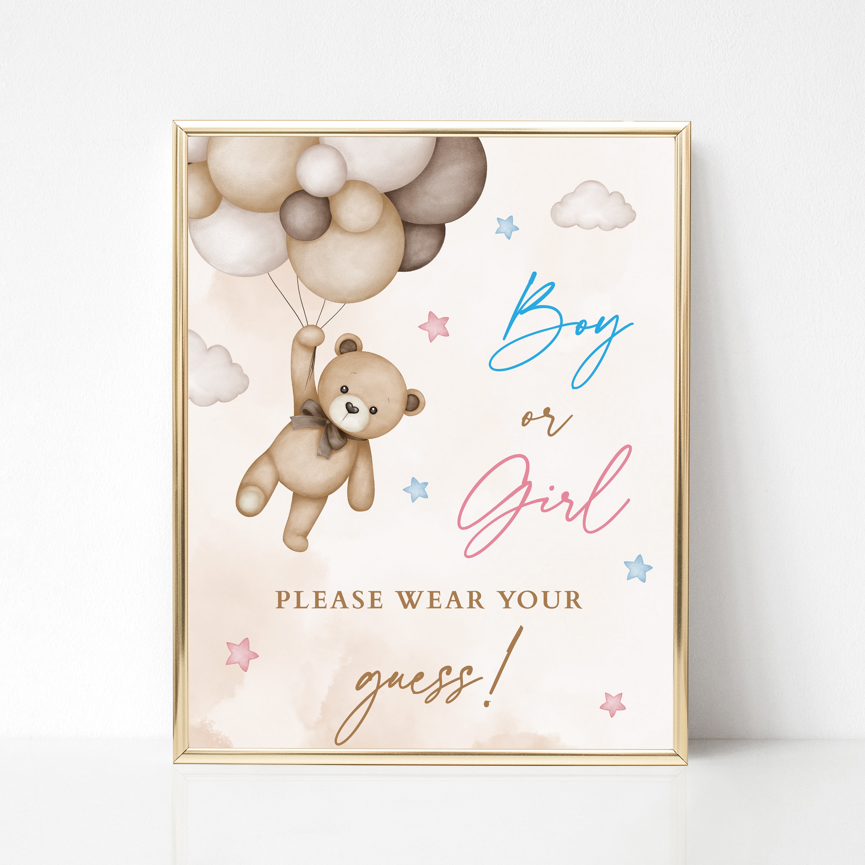 Boy or Girl Wear Your Guess Teddy Bear Gender Reveal Decoration, Beige ...