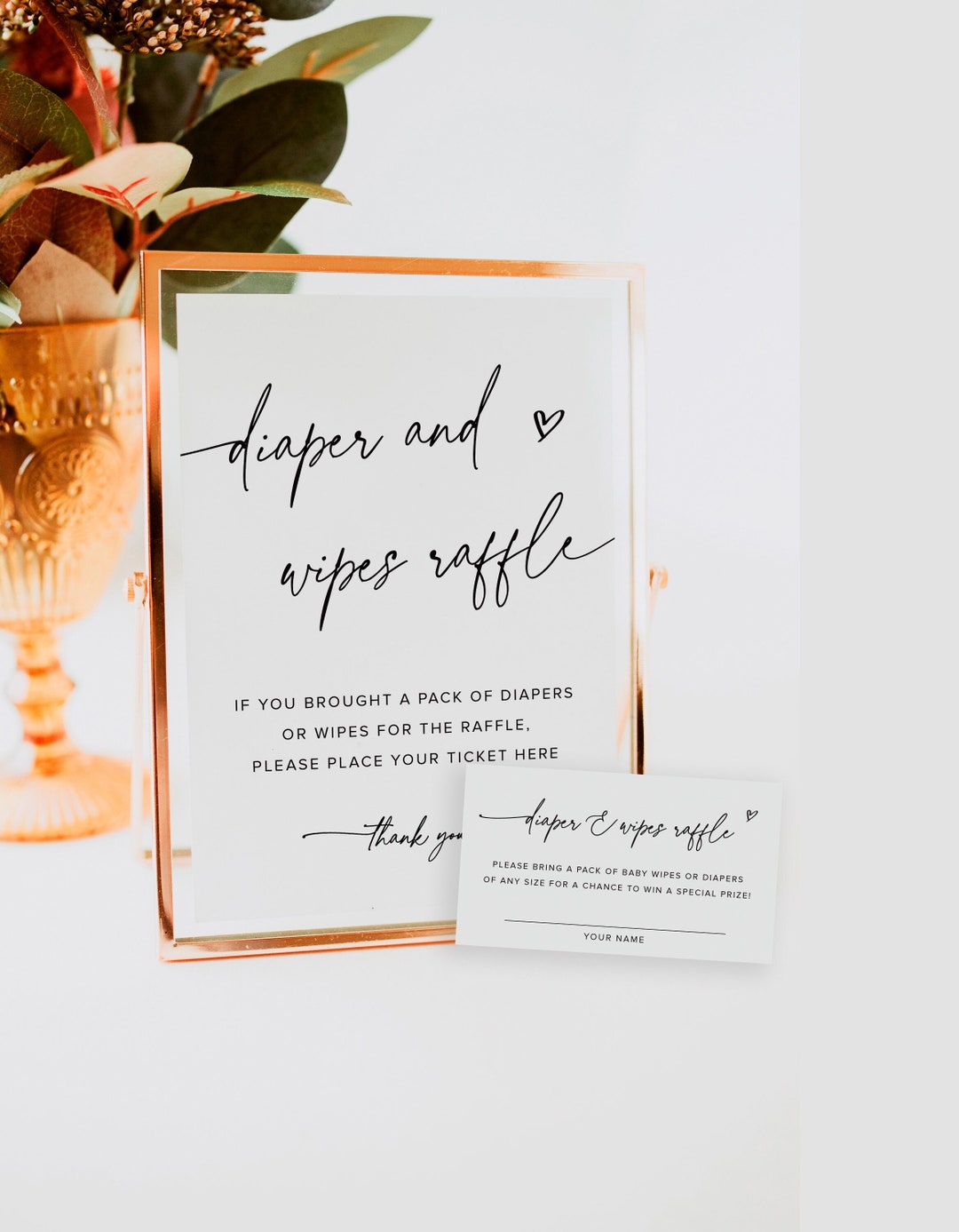 Diaper and Wipes Raffle Sign and Ticket, Minimalistic Baby Shower ...