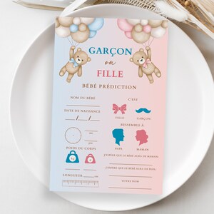 FRENCH Garçon Ou Fille Bébé Prédiction Card Teddy Bear Gender Reveal ...