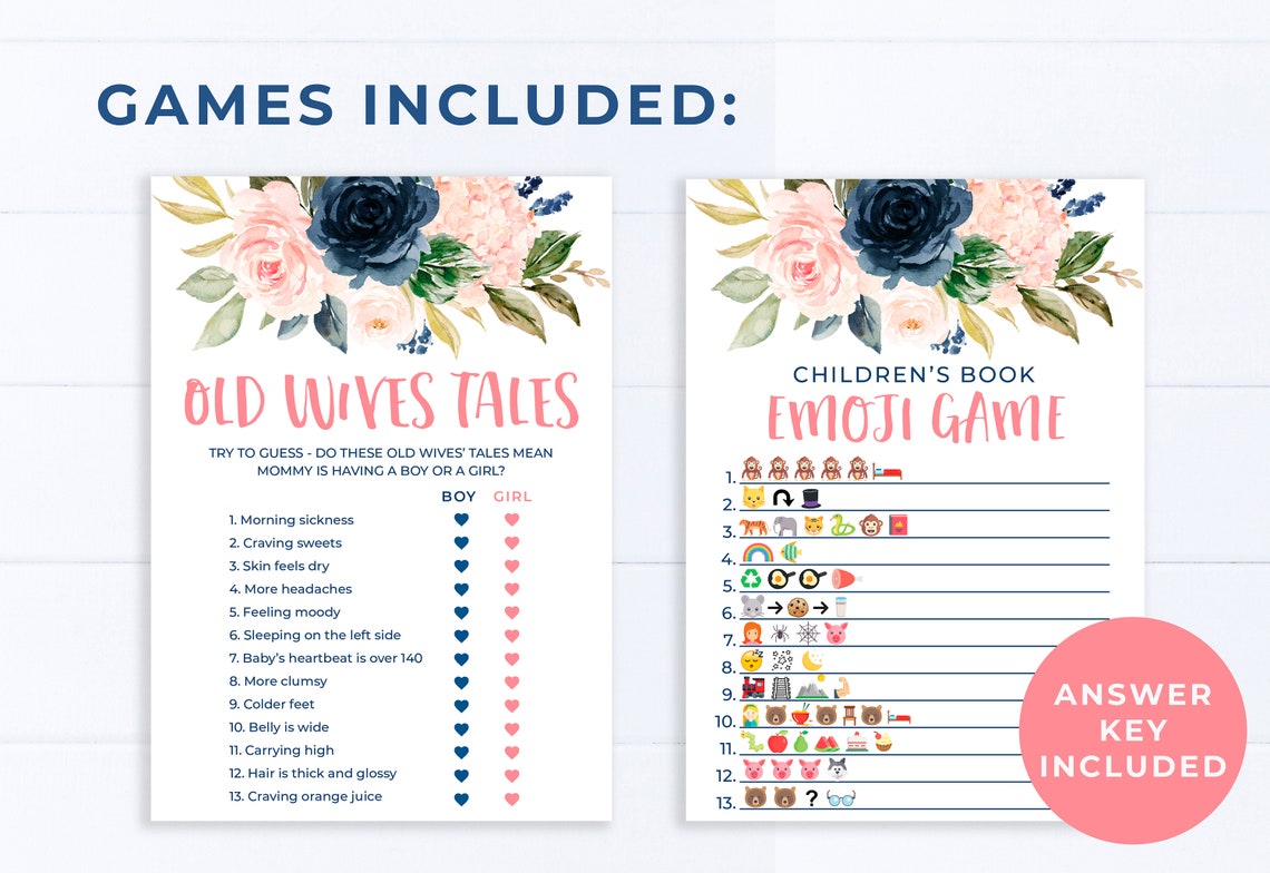 Gender Reveal Games Navy and Blush Navy Blue and Blush Pink - Etsy