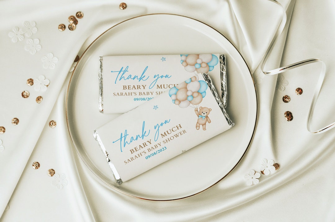 EDITABLE Chocolate Bar Wrapper Printable Template, Blue Teddy Bear Baby ...