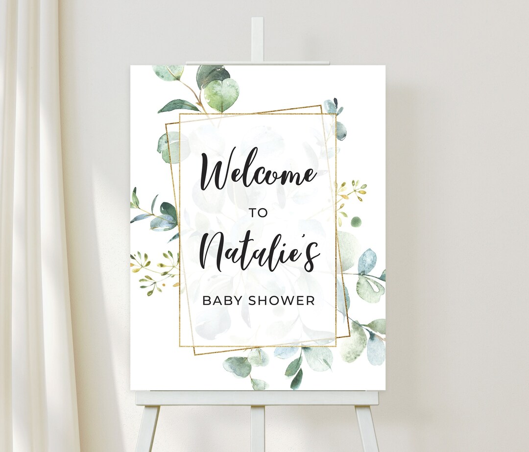 EDITABLE Welcome Greenery Baby Shower Sign, Greenery Themed Baby Shower ...