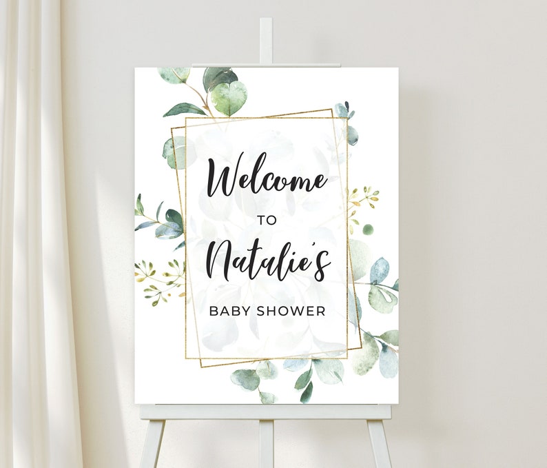 EDITABLE Welcome Greenery Baby Shower Sign Greenery Themed - Etsy