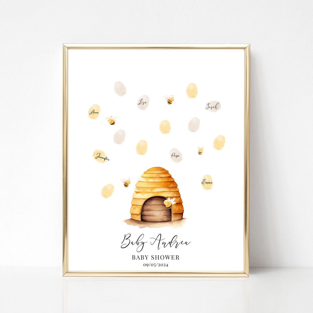 Baby Shower Bee Fingerprint Guestbook, Editable Fingerprint Tree ...