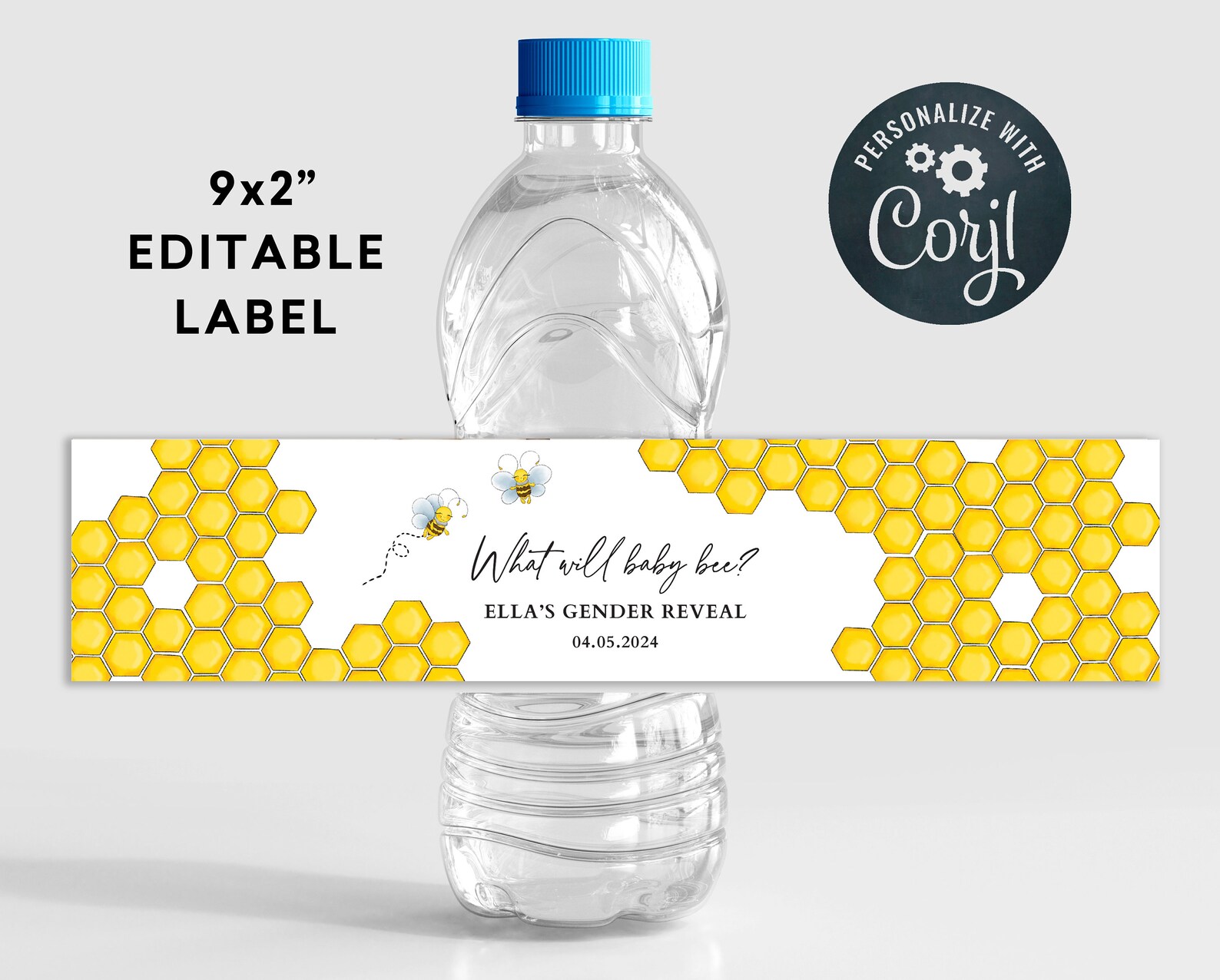 EDITABLE Water Bottle Label Bee Baby Shower, Gender Neutral Bumble Bee ...