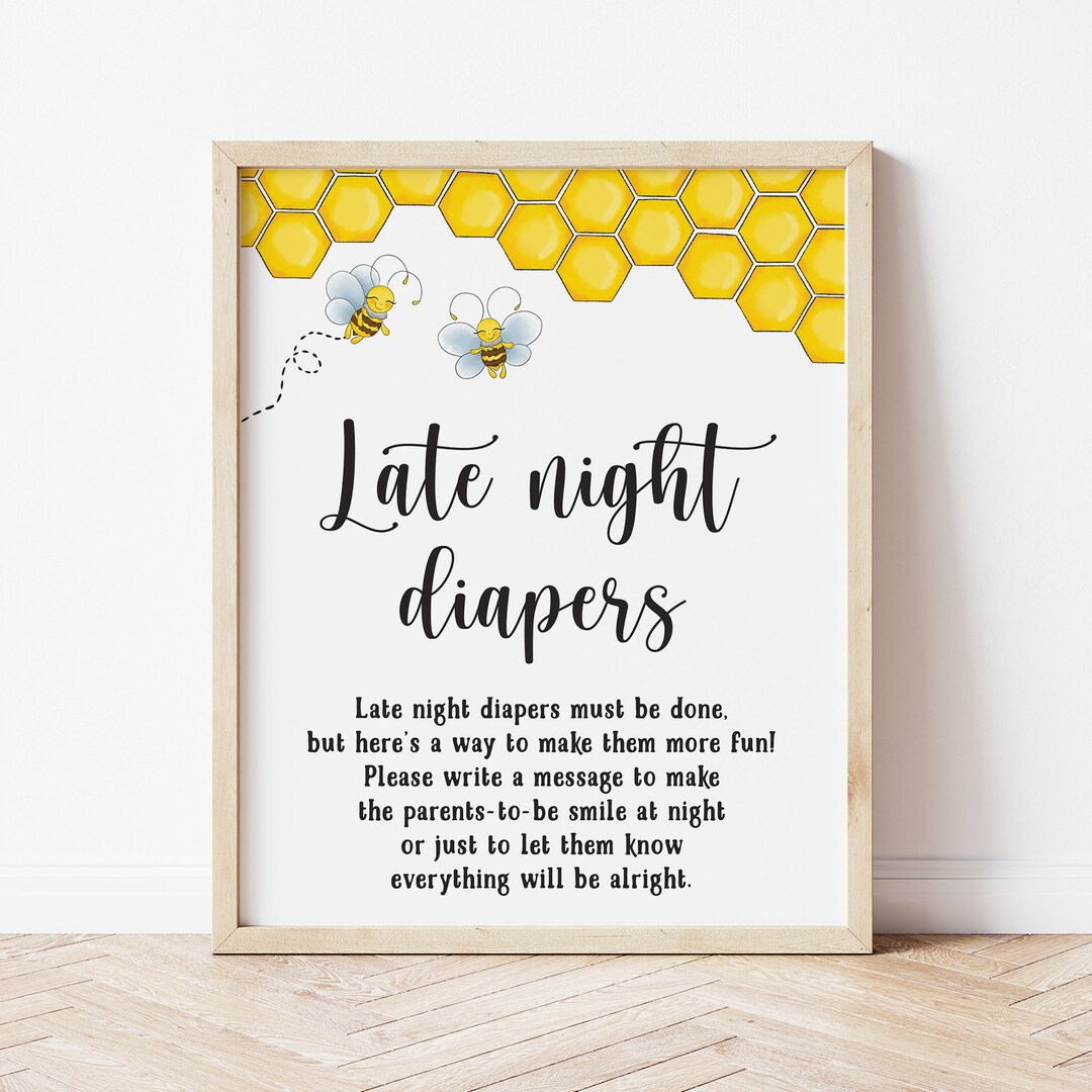 Late Night Diapers Bee Baby Shower Printable Sign, Diaper Game Bumble ...
