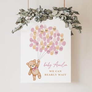 EDITABLE Fingerprint Baby Shower Guestbook Teedy Bear, Fingerprint ...
