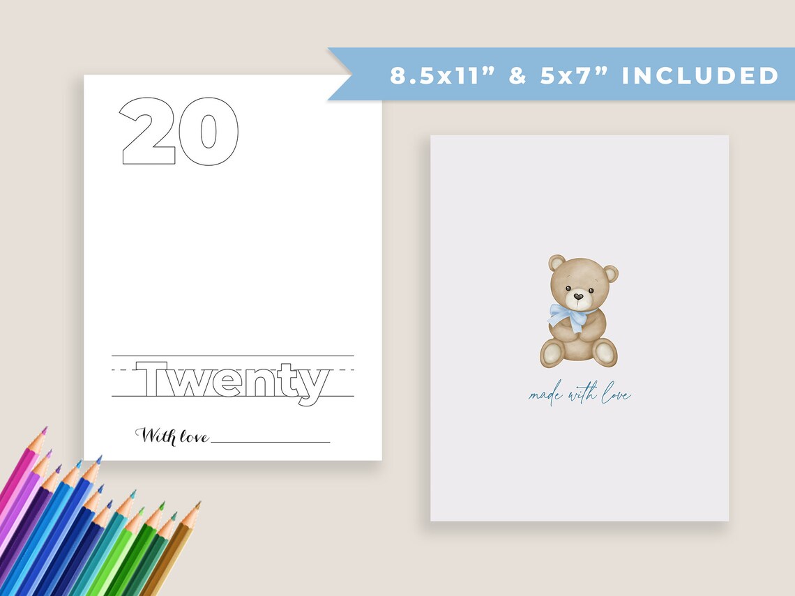 Baby Shower Numbers Book Bear Balloons, Baby's First 123 Book, Drawing ...