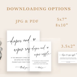 Diaper and Wipes Raffle Sign and Ticket, Minimalistic Baby Shower ...